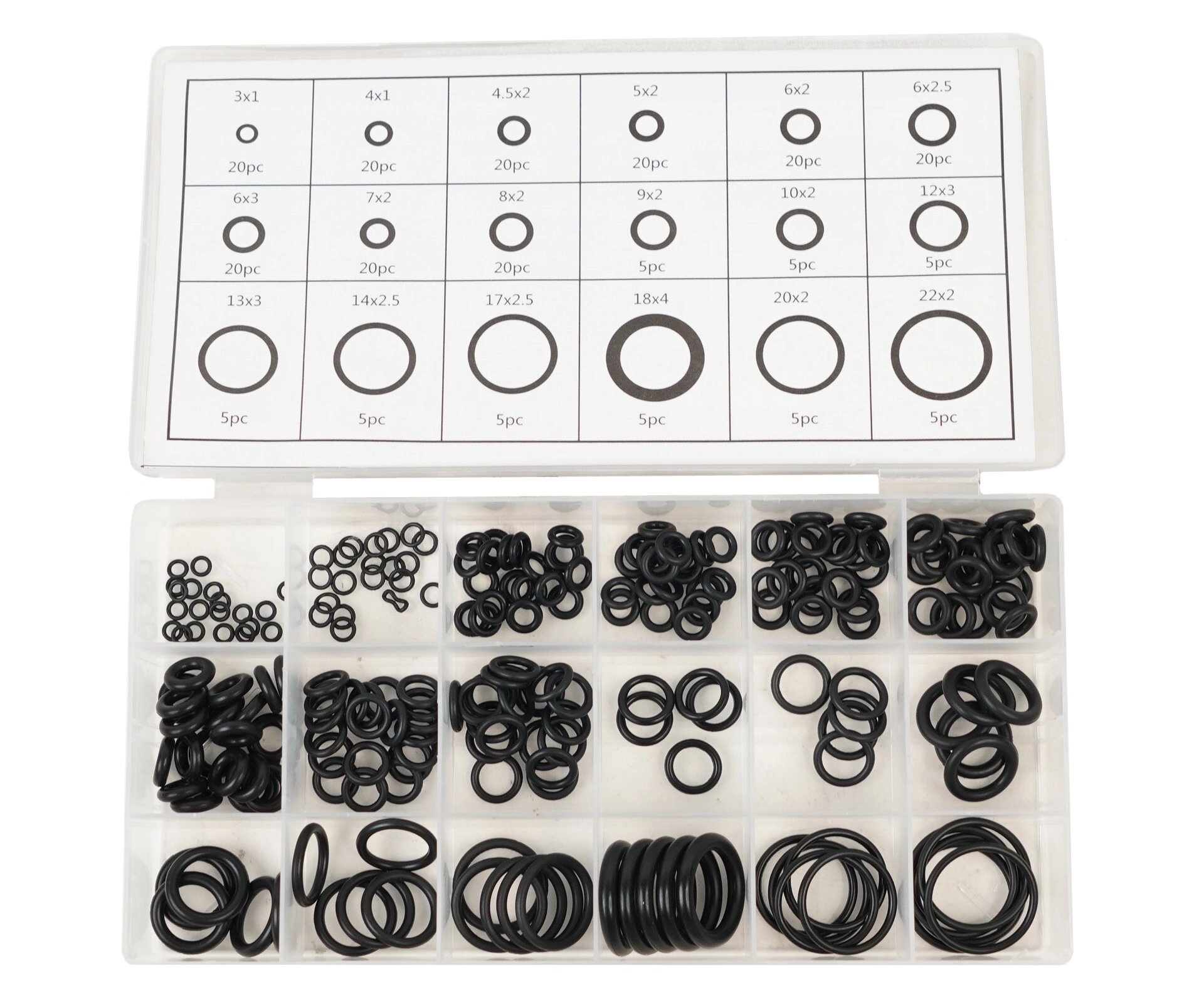 Комплект резиновых уплотнительных колец 225PC O-ring (пластик. кейс ...