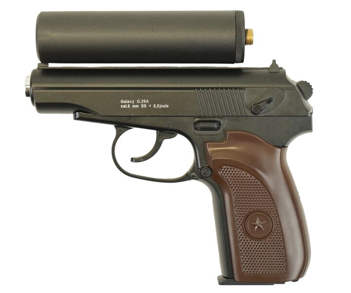 Страйкбольный пистолет Galaxy G. 29A (ПМ) с глушителем. Цена 2390 руб ...