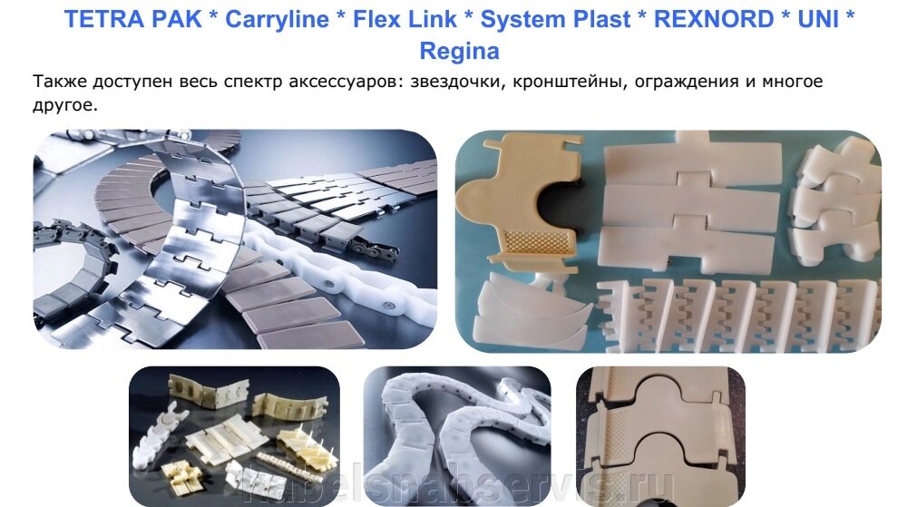 Пластинчатые транспортерные цепи TETRA PAK, Сarryline, Flex Link ...