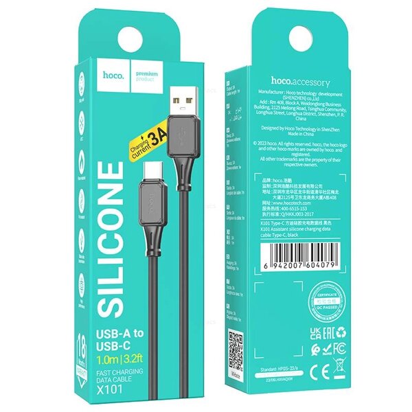 Кабель USB-TypeC Hoco X101 Assistant 3.0A силикон 1м Black мс купить оптом и в Ростове-на-Дону ...