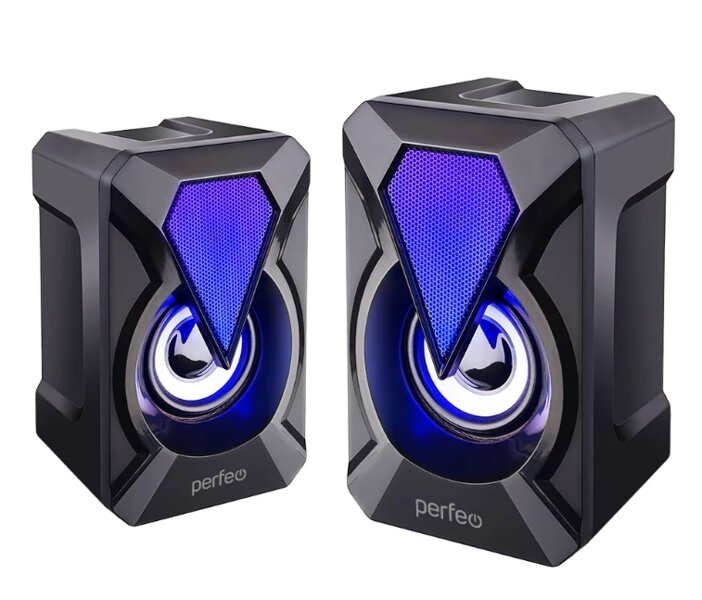 Колонки Game Design Perfeo "FLAMES", 2.0, мощность 2х3 Вт, USB, чёрн, LED подсветка 7 цв (PF ...