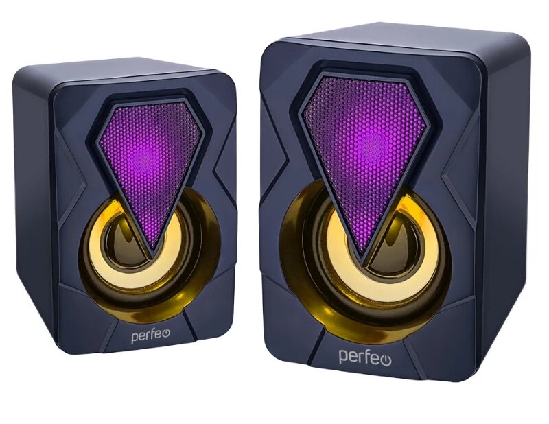 Колонки GAME DESIGN Perfeo "SHINE", 2.0, мощность 2х3 Вт, USB, чёрн, LED подсветка 7 цв (PF ...