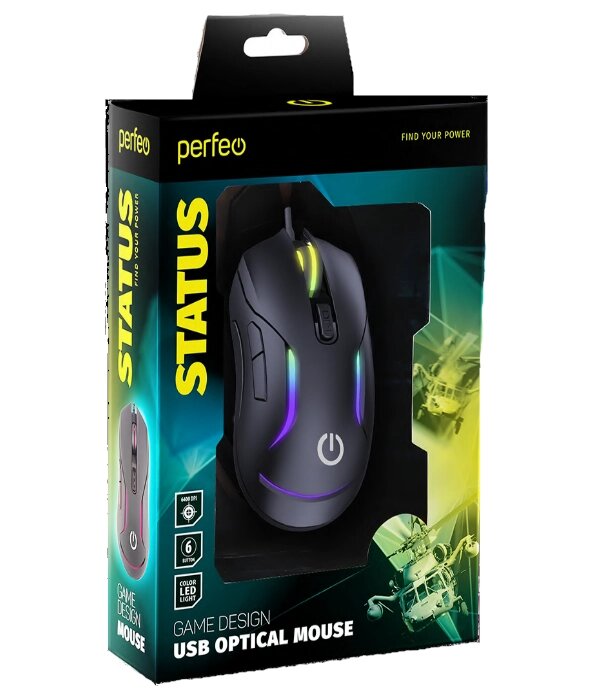 Мышь проводная игровая Perfeo Game Design Status 6 кн Usb чёрн 4цв